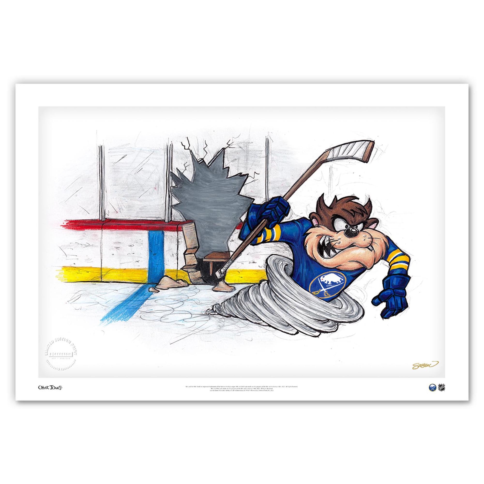 Tasmanian Devil Buffalo Sabres 14" x 20" Looney Tunes Fine Art Print ...