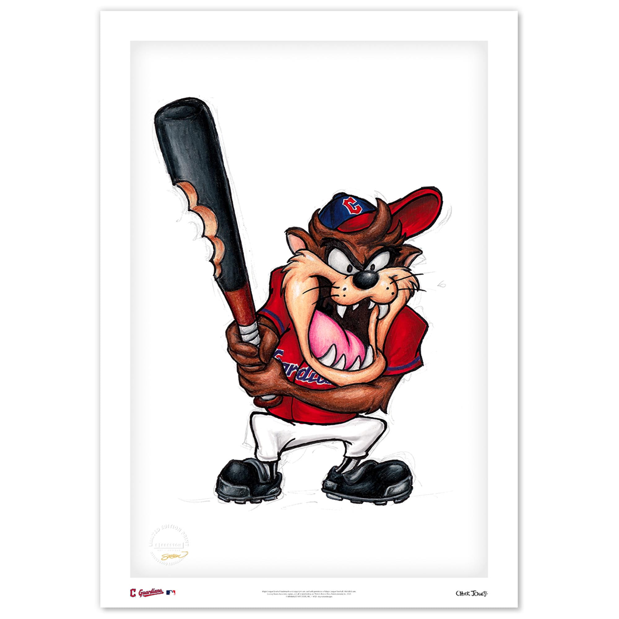 Tasmanian Devil Cleveland Guardians 14" x 20" Limited Edition Fine Art ...