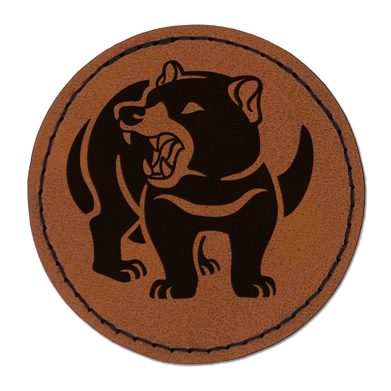 Tasmanian Devil Growling 2.5" Faux Leather Round Engraved Iron-On Patch ...