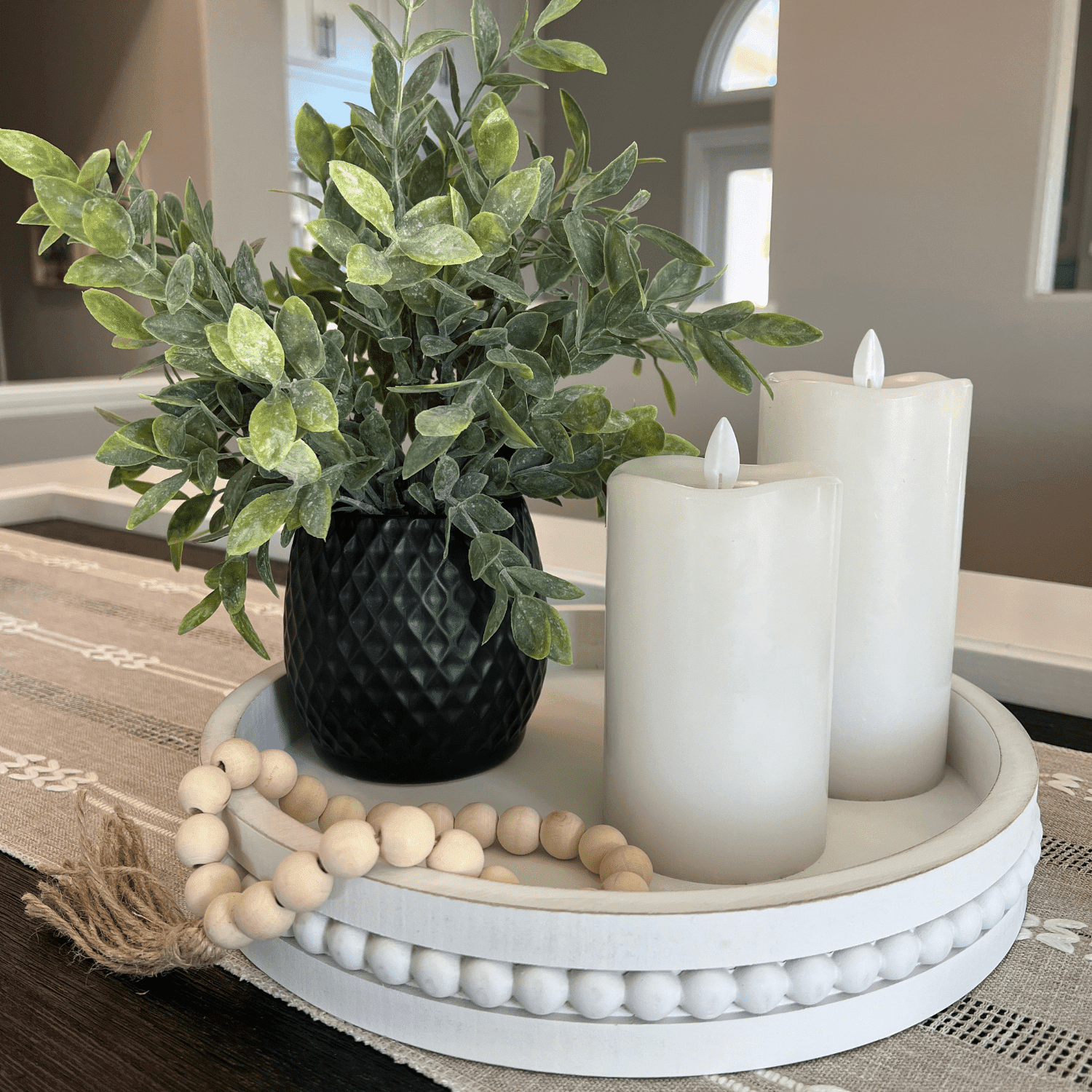 Tasse Verre White Beaded Decorative Tray Set (2-Pack) - "11.5 inch ...