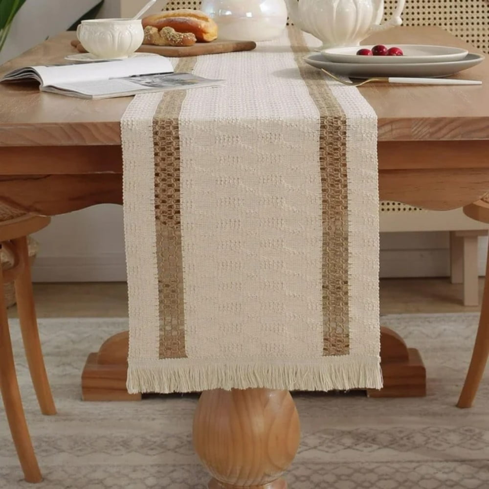 Tassel Cotton Linen Table Runner Farmhouse Style Long Table Runner ...