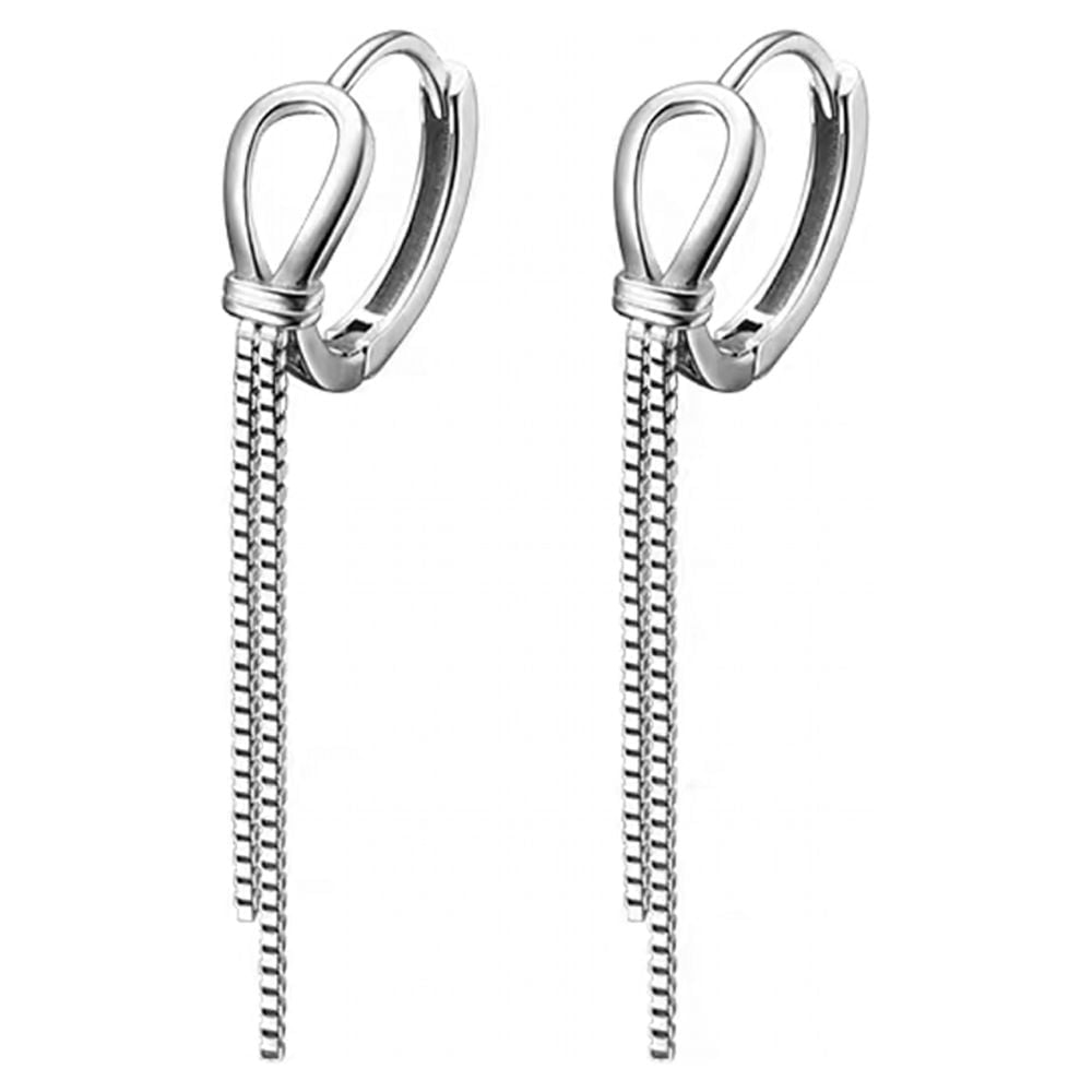 Tassel Dangle Huggie Hoop Earrings for Women 925 Sterling Silver Bow Knot Chain Dangling Drop ...