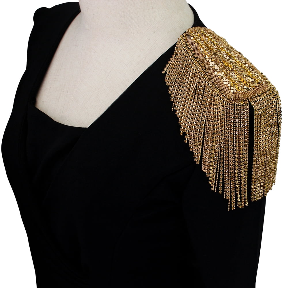 Tassel Epaulettes Shoulder Crystal Chain Fringe Shoulder Badge Brooch ...