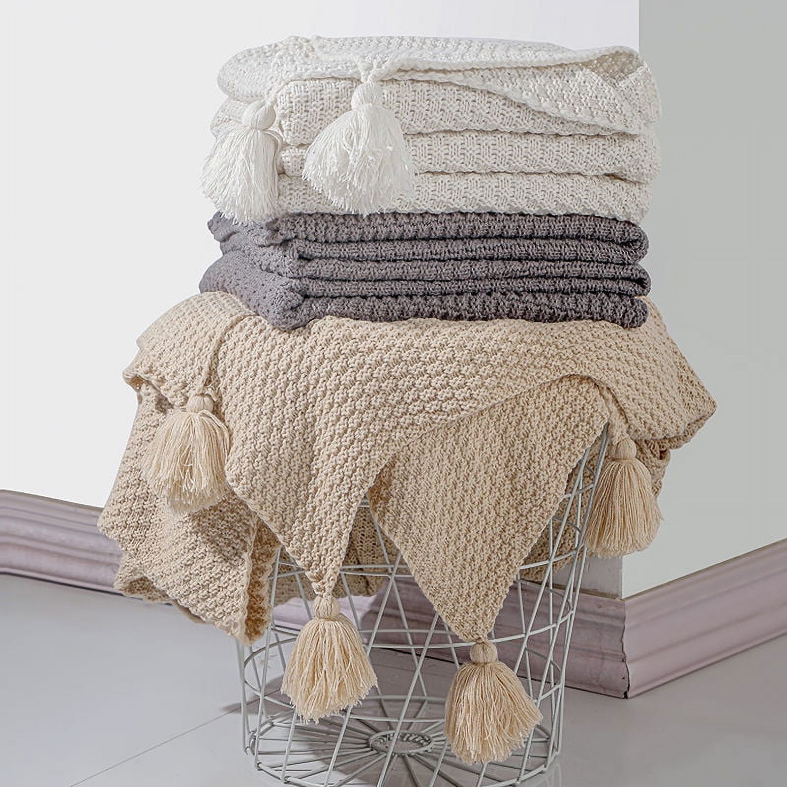 Tassel Knitted Wool Blanket Baby Blanket Air Conditioning Lunch Break ...