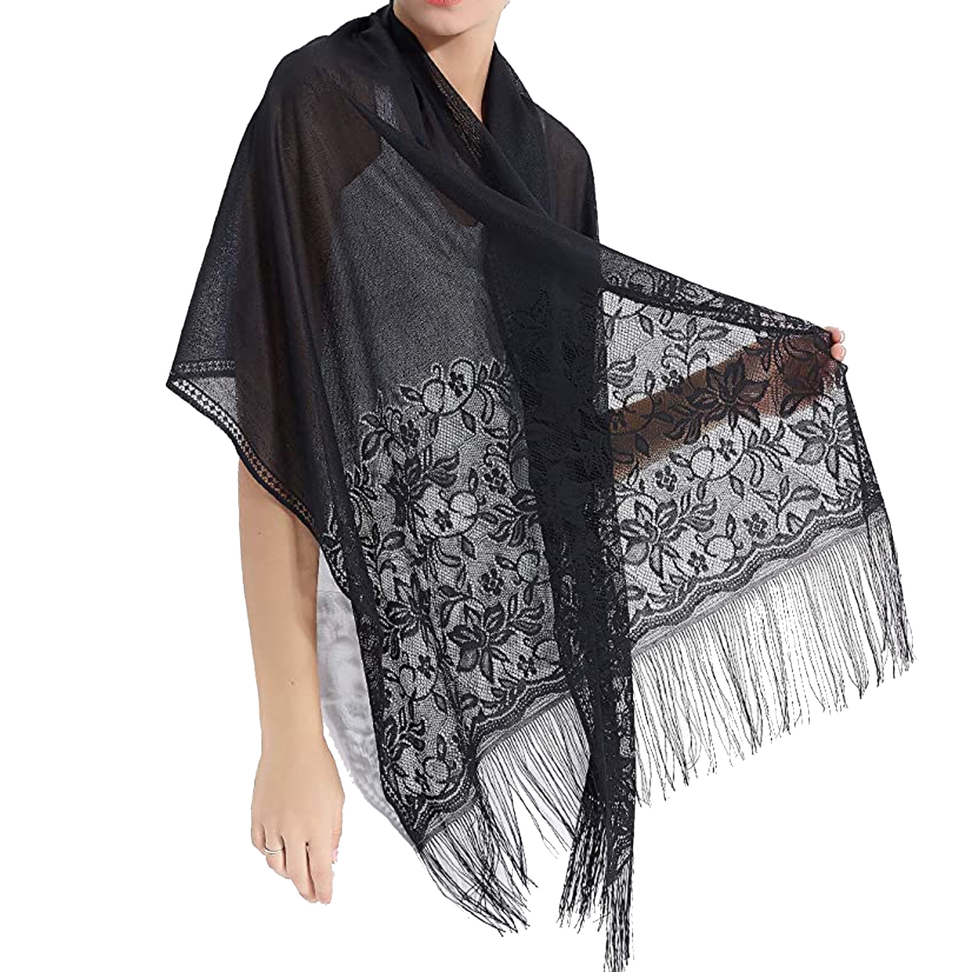 Tassel Long Jacquard Women Scarf Hollow Lace Shawl Wedding Party Shawls ...