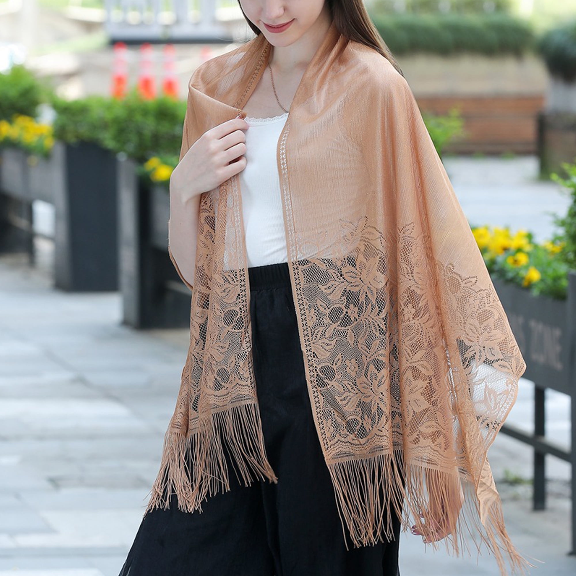 Tassel Long Jacquard Women Scarf Hollow Lace Shawl Wedding Party Shawls ...