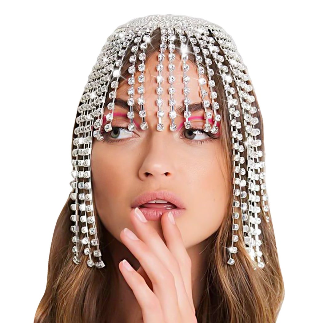 Tassel Rhinestone Cap, Crystal Flapper Head Chain for Women Girls ...