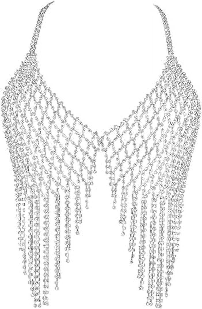 Tassel Rhinestone Chain Body Bra:body Jewelry for Women Sexy, Silver ...