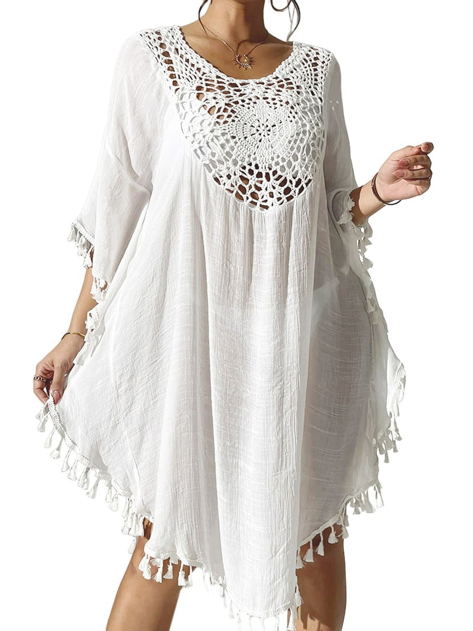 Tassel Swimsuit Cover Up Dress for Women Bohemian Bathing Batwing ...