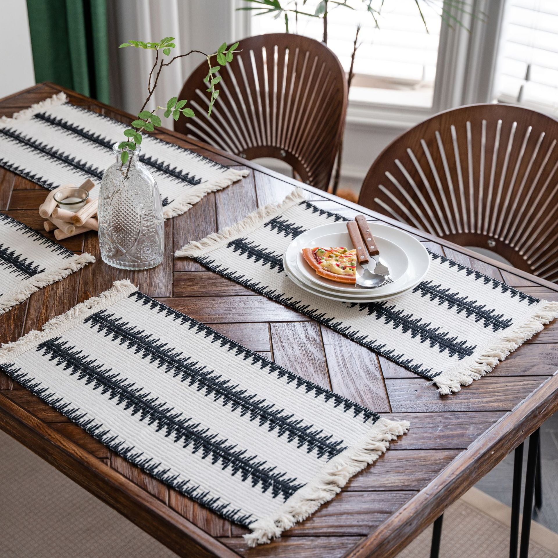 Tassels Boho Placemats Set of 2, Macrame Place Mats Burlap Splicing ...