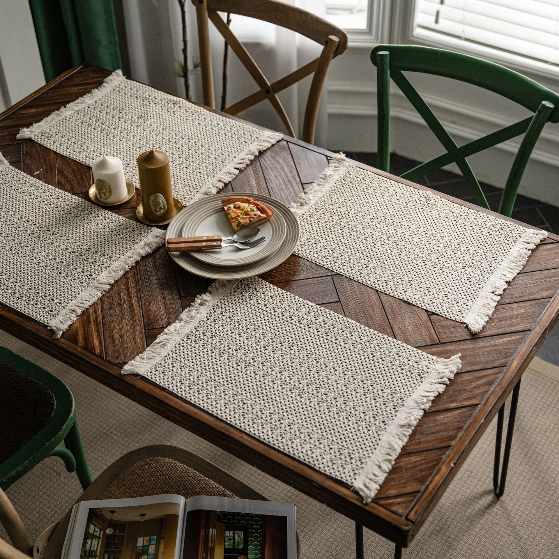 Tassels Boho Placemats Set of 2, Macrame Place Mats Burlap Splicing ...