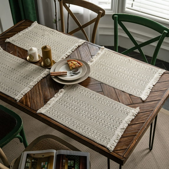 Tassels Boho Placemats Set of 2, Macrame Place Mats Burlap Splicing ...