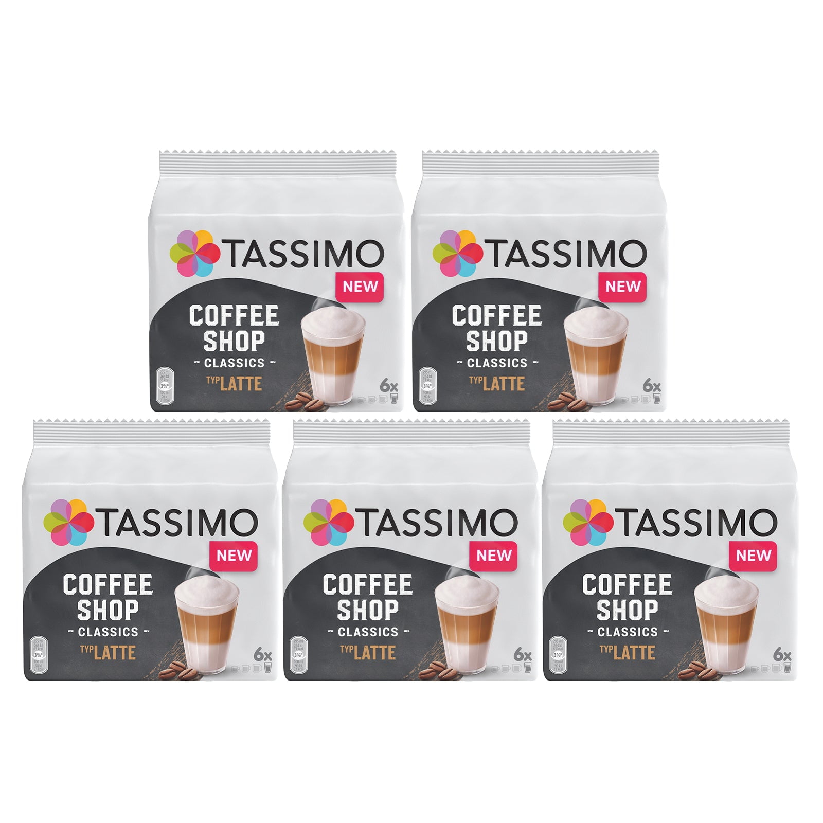 Tassimo Coffee Shop Latte (6 Drinks) Coffee Pods x6 (Pack of 5, Total ...