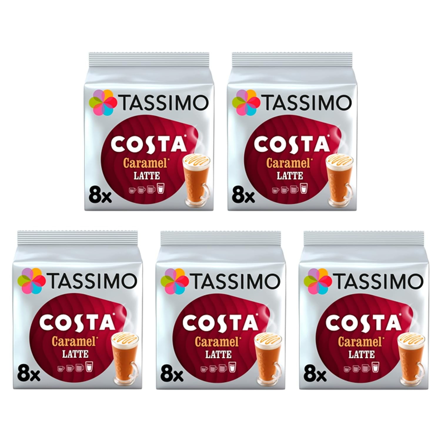 Tassimo Costa Caramel Latte 16 Discs 8 Servings Pack Of 5 Total 80 Discs 40 Servings