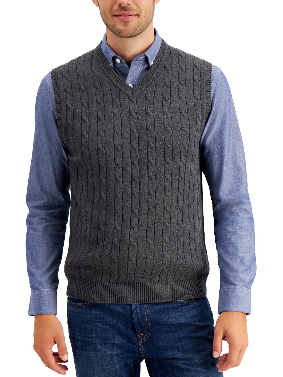 Tasso Elba Mens Cable Knit V-Neck Sweater Vest - Walmart.com