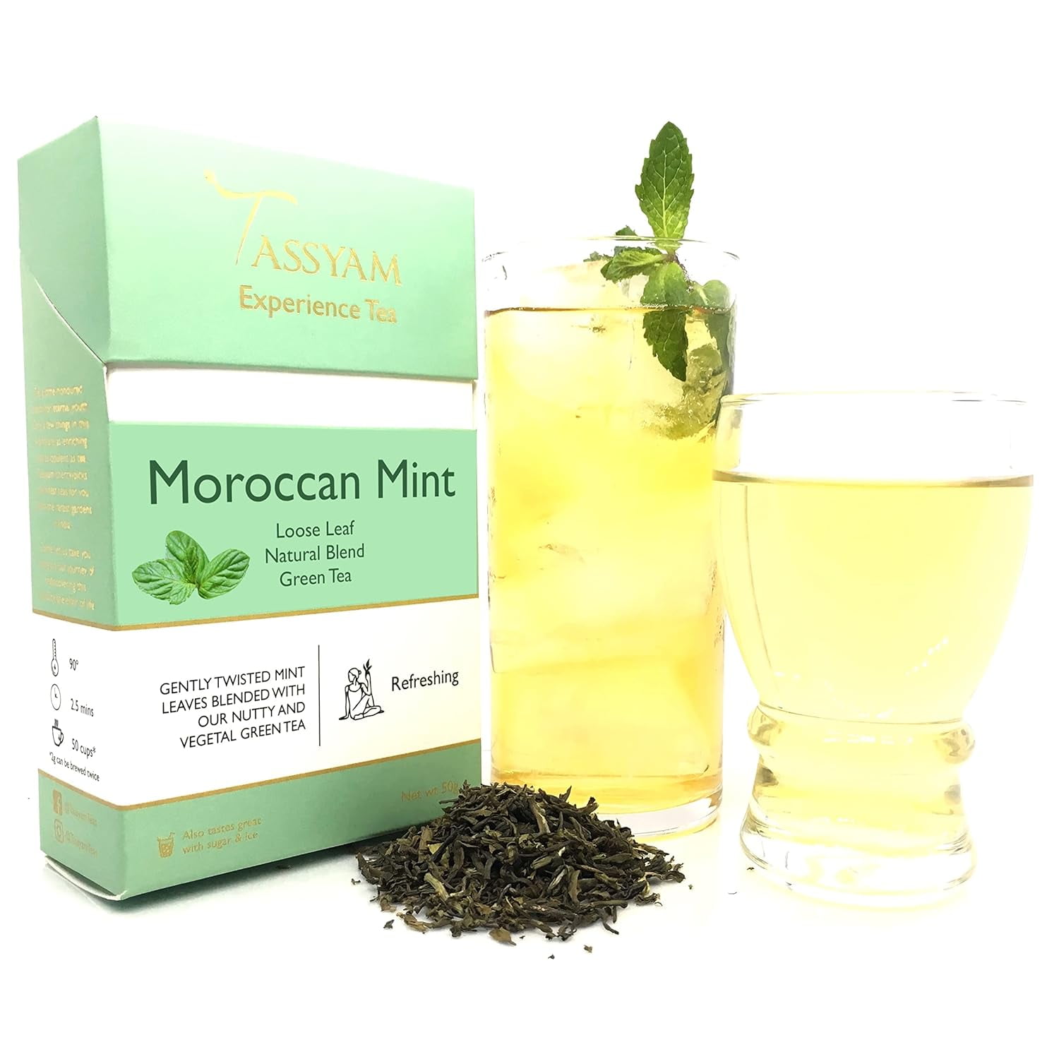 Tassyam Green Tea, Ashna Spearmint, 50 Grams - Iced Tea, Summer Drink ...