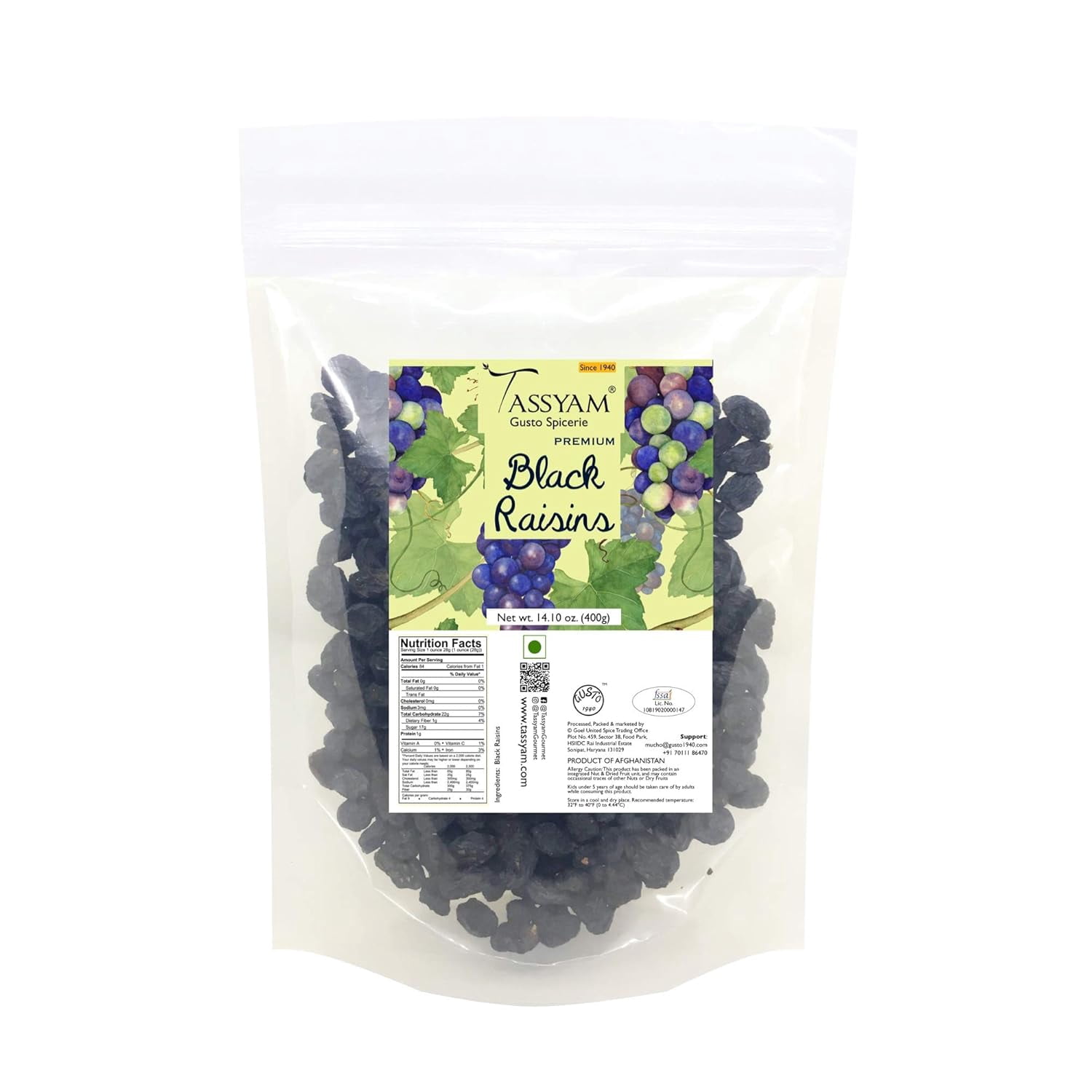 Tassyam Premium Hand Picked Black Raisins 400g Pouch | Healthy Natural ...