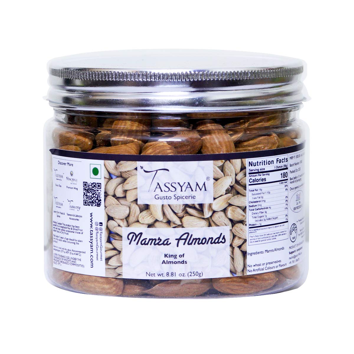 Tassyam Ultra Premium Mamra Giri 250g | Afghani Almonds/Badaam, Healthy ...
