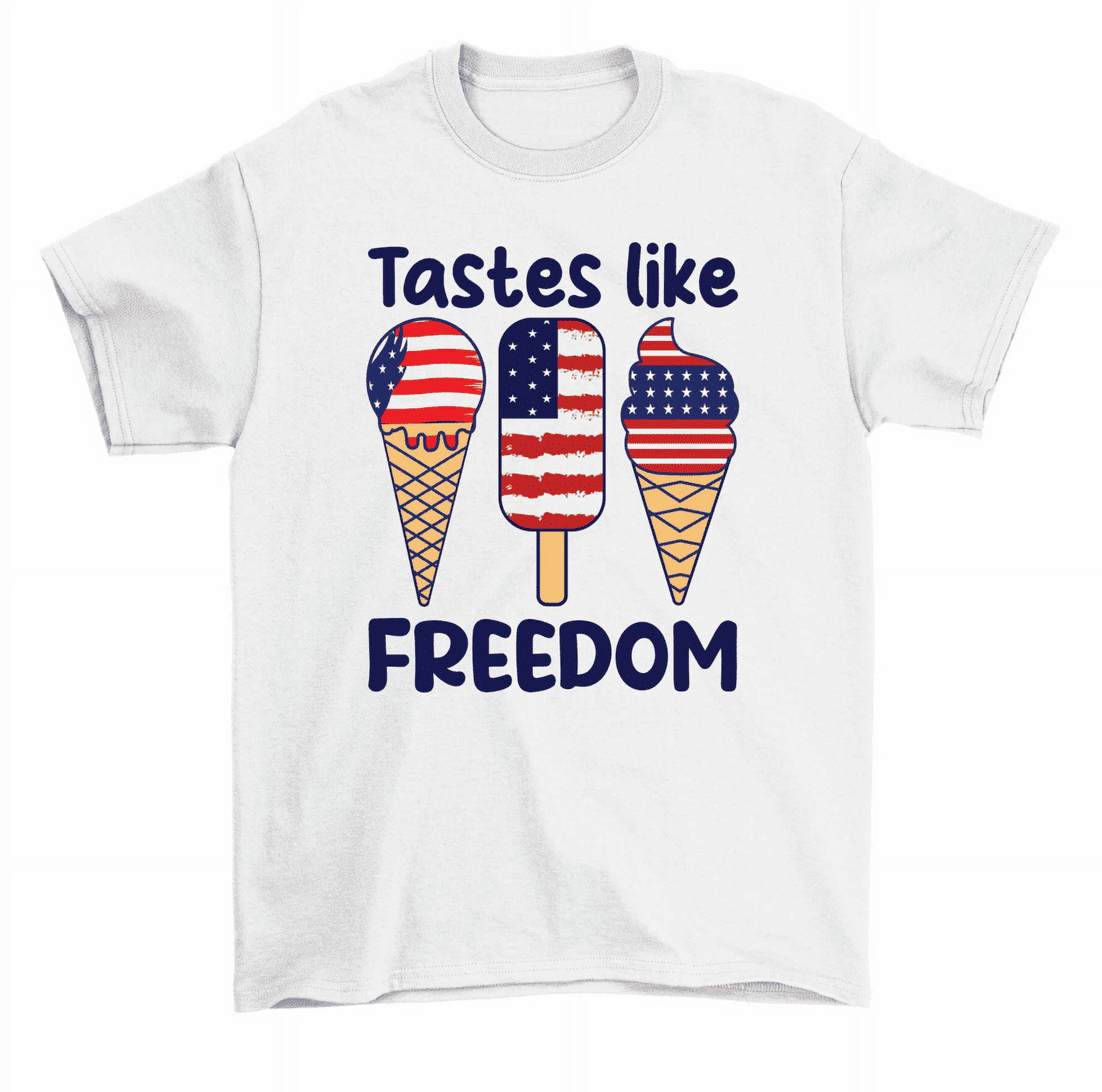 Tastes Like Freedom US Flag Ice Cream Cone July 4th T-Shirt Men Women ...