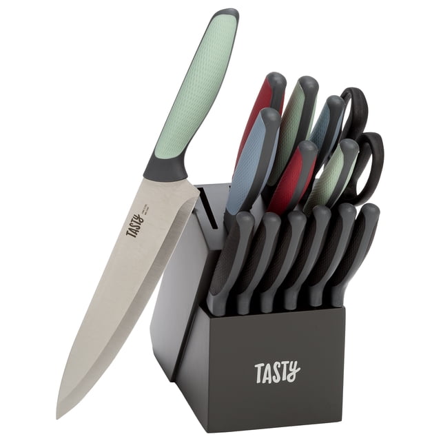 Tasty 15 Piece Stainless Steel Block Knife Cutlery Set, Multicolor ...