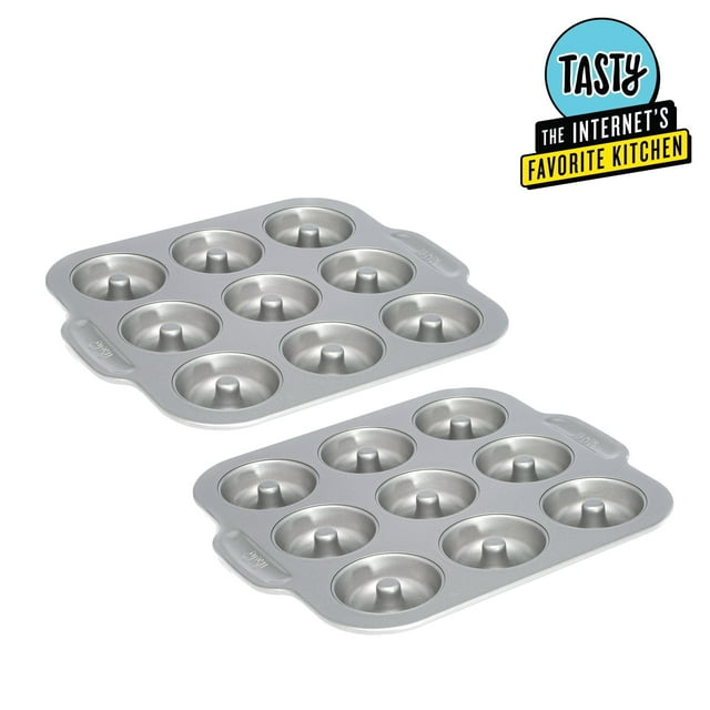 Tasty 2 Piece Carbon Steel Non-Stick Kitchen Donut Baking Pans, 9 Cup ...