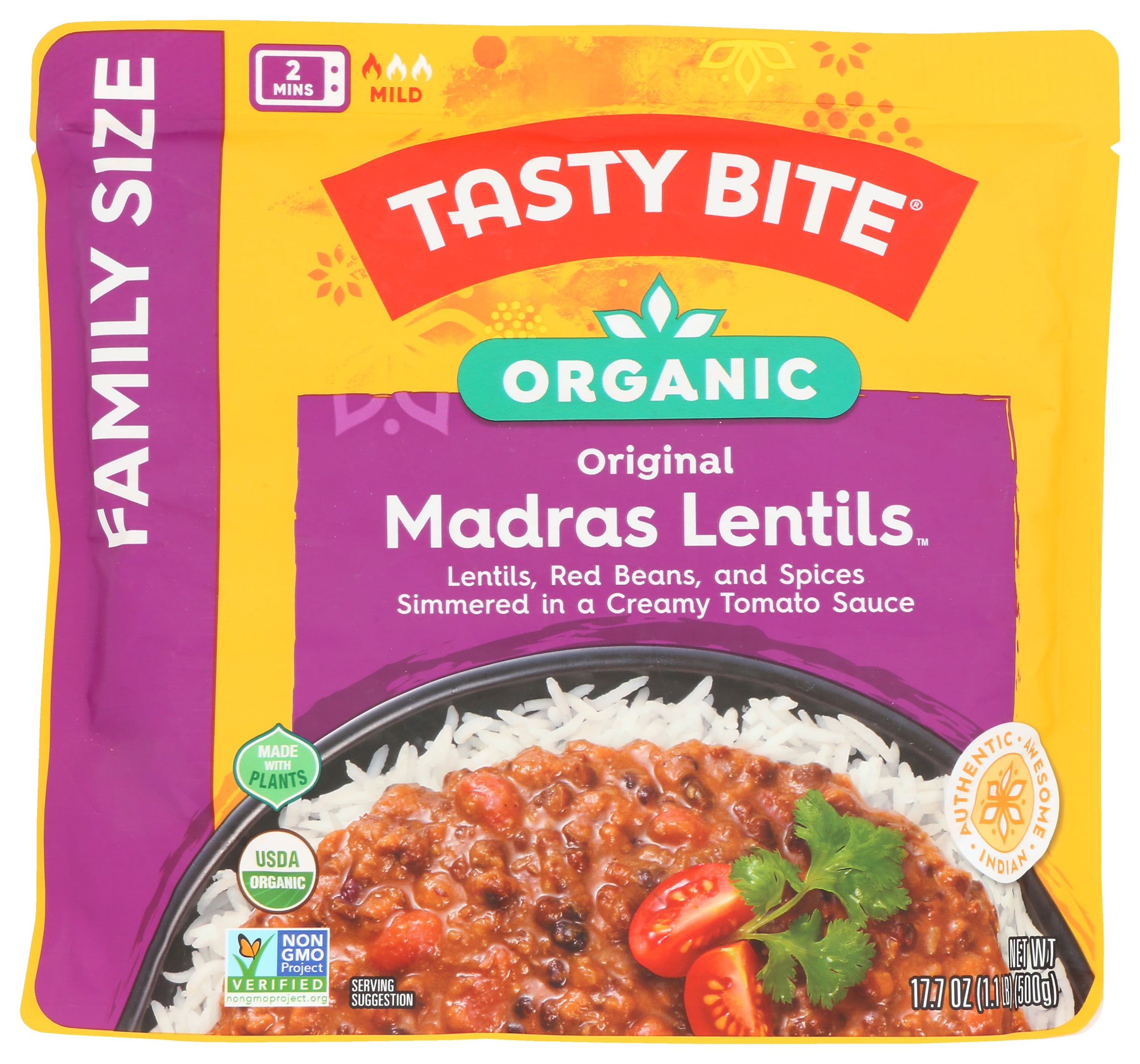 Tasty Bite Organic Madras Lentils Family Size 17.7 Ounce, Pack Of 6 ...