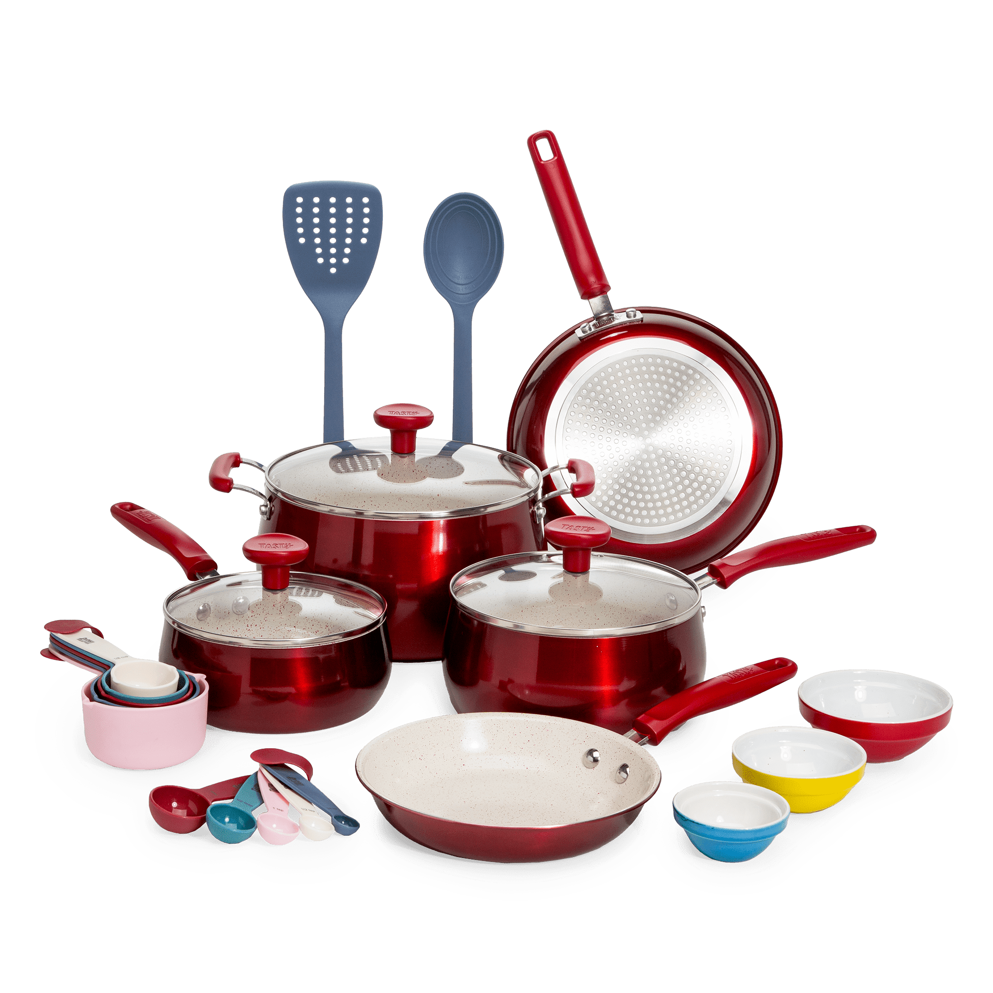 Tasty Clean Ceramic 23 Piece Non-Stick Aluminum Cookware Set, Red - Walmart.com
