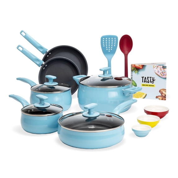 Tasty 16-Piece Non-Stick Ceramic Kitchen Cookware Set with Diamond ...