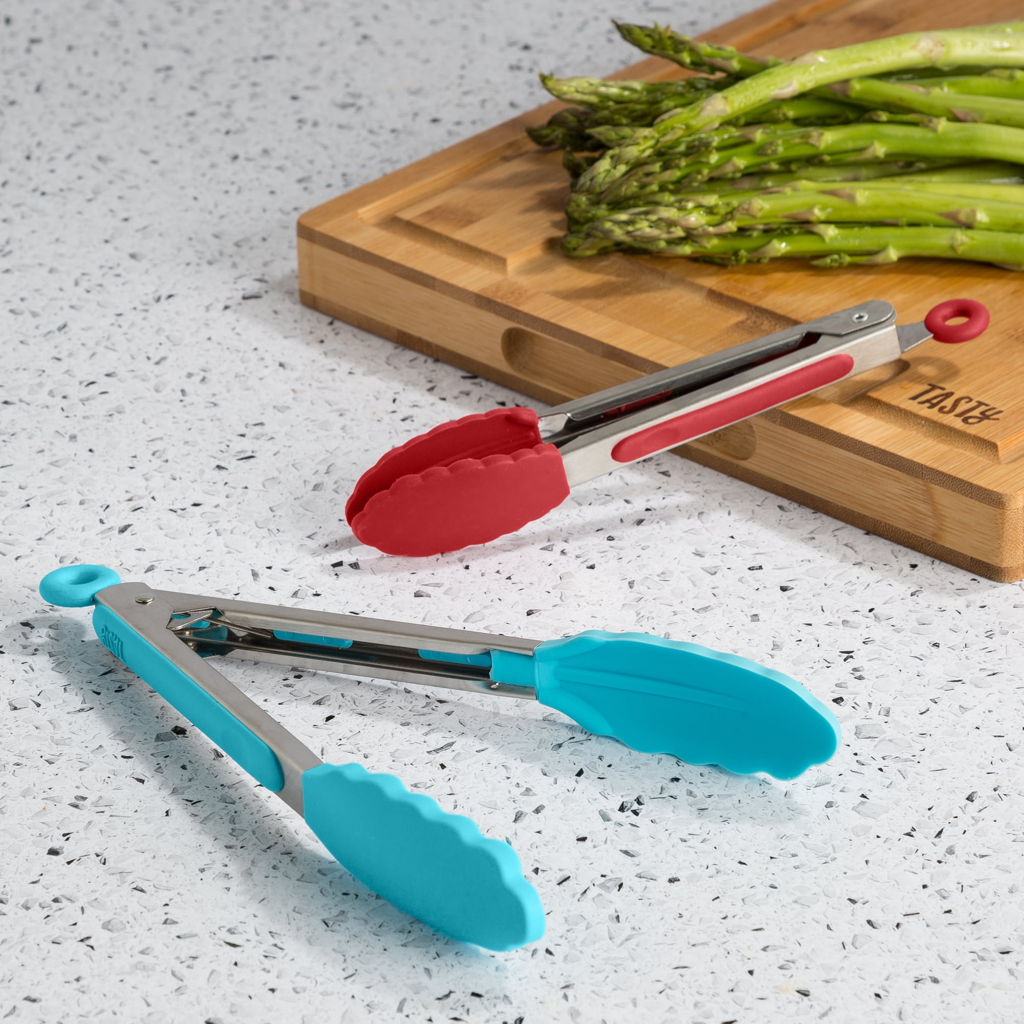 Tasty Silicone Locking Tongs Set, Red and Blue, 2 Piece, Scratch-Proof ...