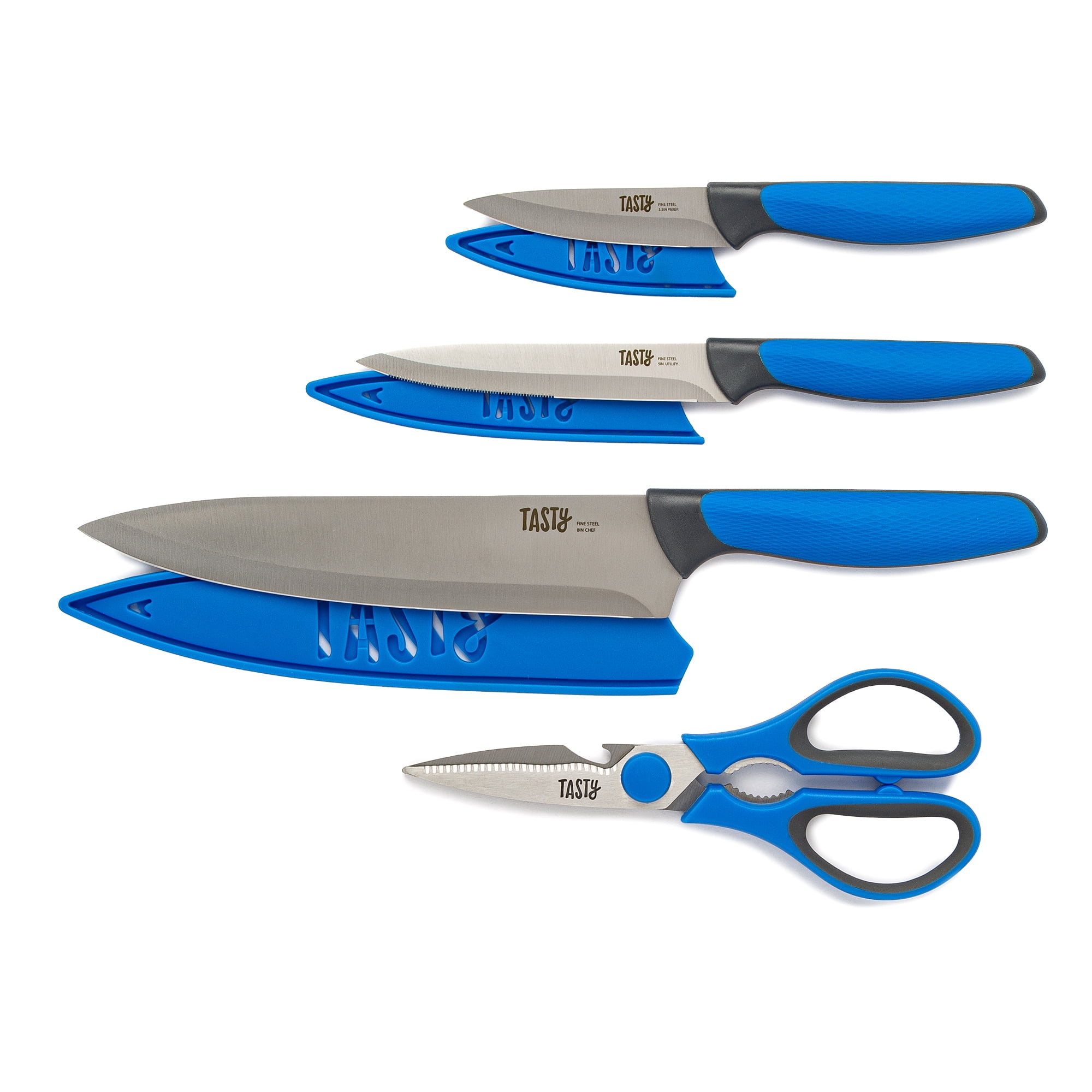 Tasty Stainless Steel Chef Knife Cutlery Set with Shears, Royal Blue, 4 ...