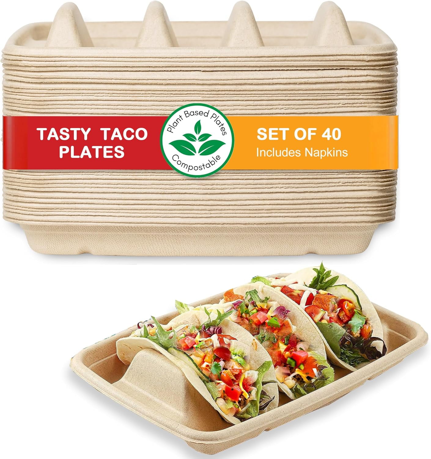 Tasty Taco™️ Taco Plates Disposable – 40 PACK with Napkins | Premium ...