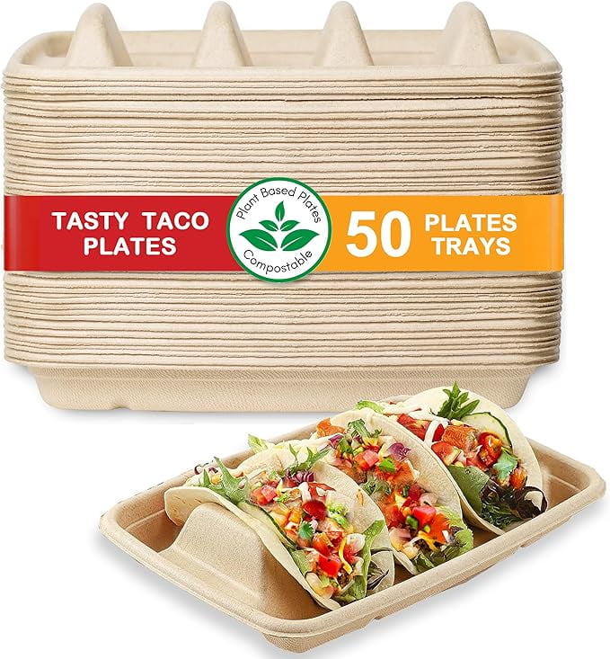 Tasty Taco™️ Taco Plates Disposable – 50 PACK | Premium Paper Taco ...