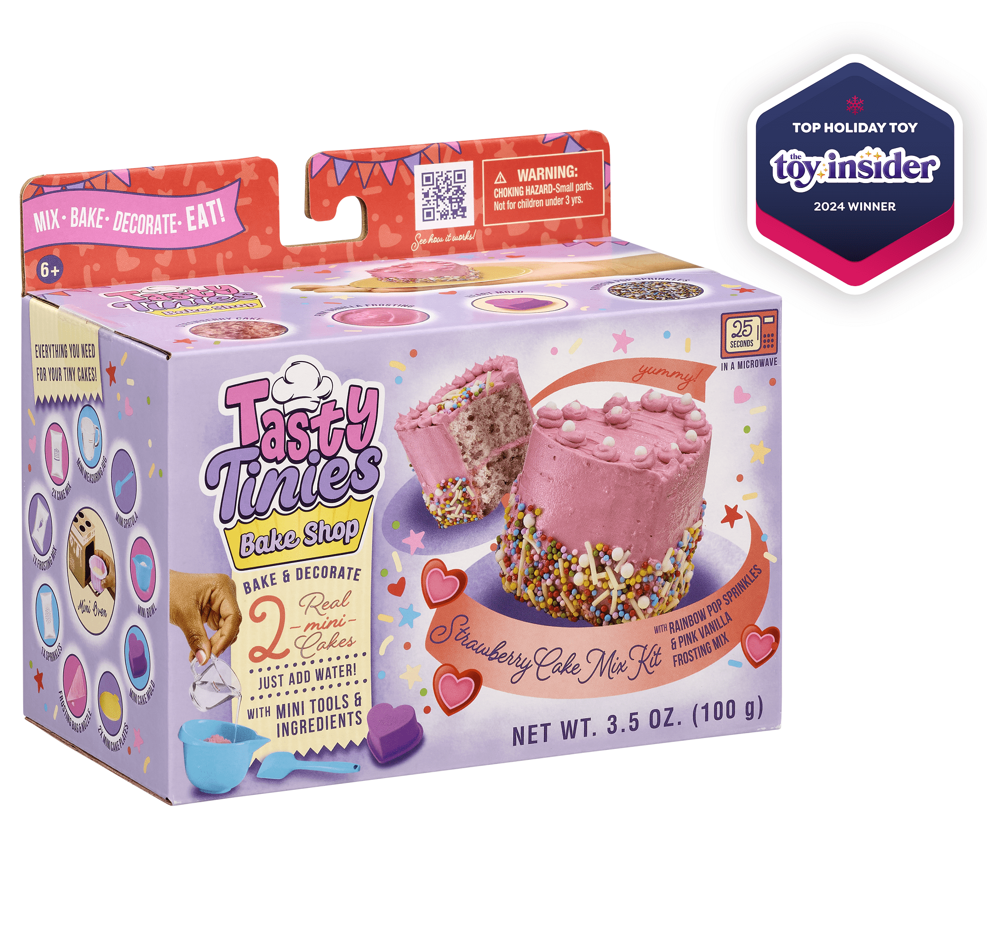Tasty Tinies Bake Shop- Mini Baking Set w/ Strawberry Cake Mix, Pink ...