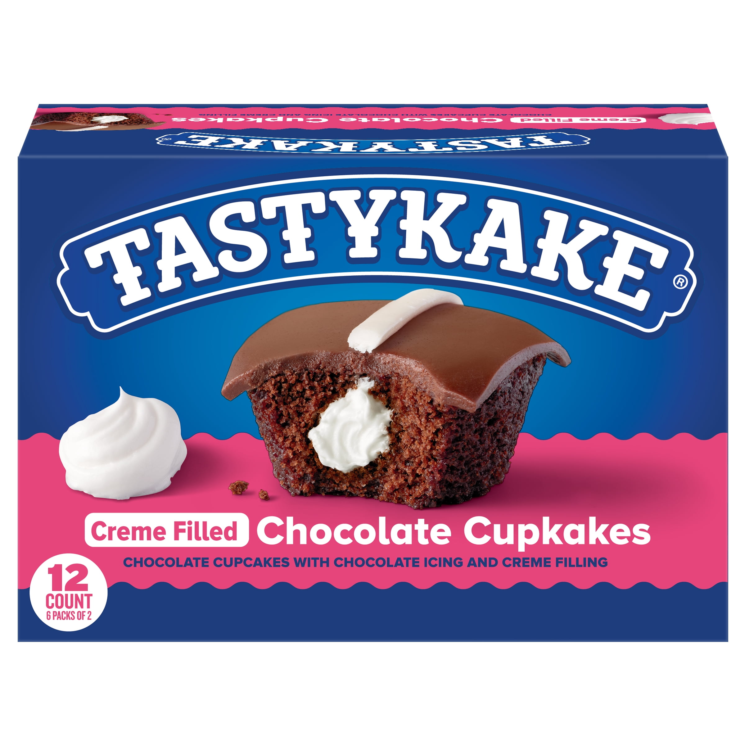Tastykake Creme Filled Chocolate Cupcakes 12 Count Pack of 6 with Moist ...