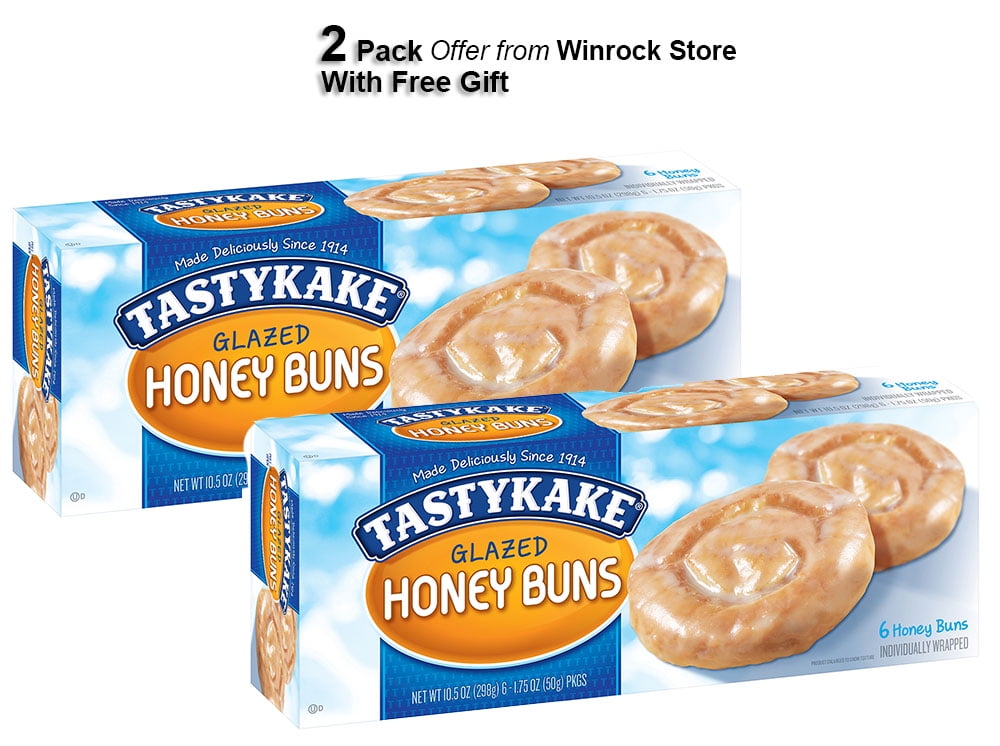 Tastykake Glazed Honey Buns, 6 Count, Individually Wrapped Pastries (2 ...