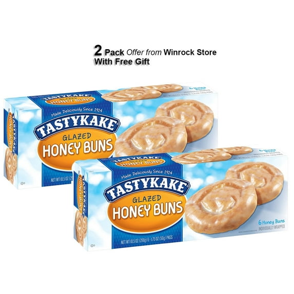 Tastykake Glazed Honey Buns, 6 Count, Individually Wrapped Pastries (2 ...