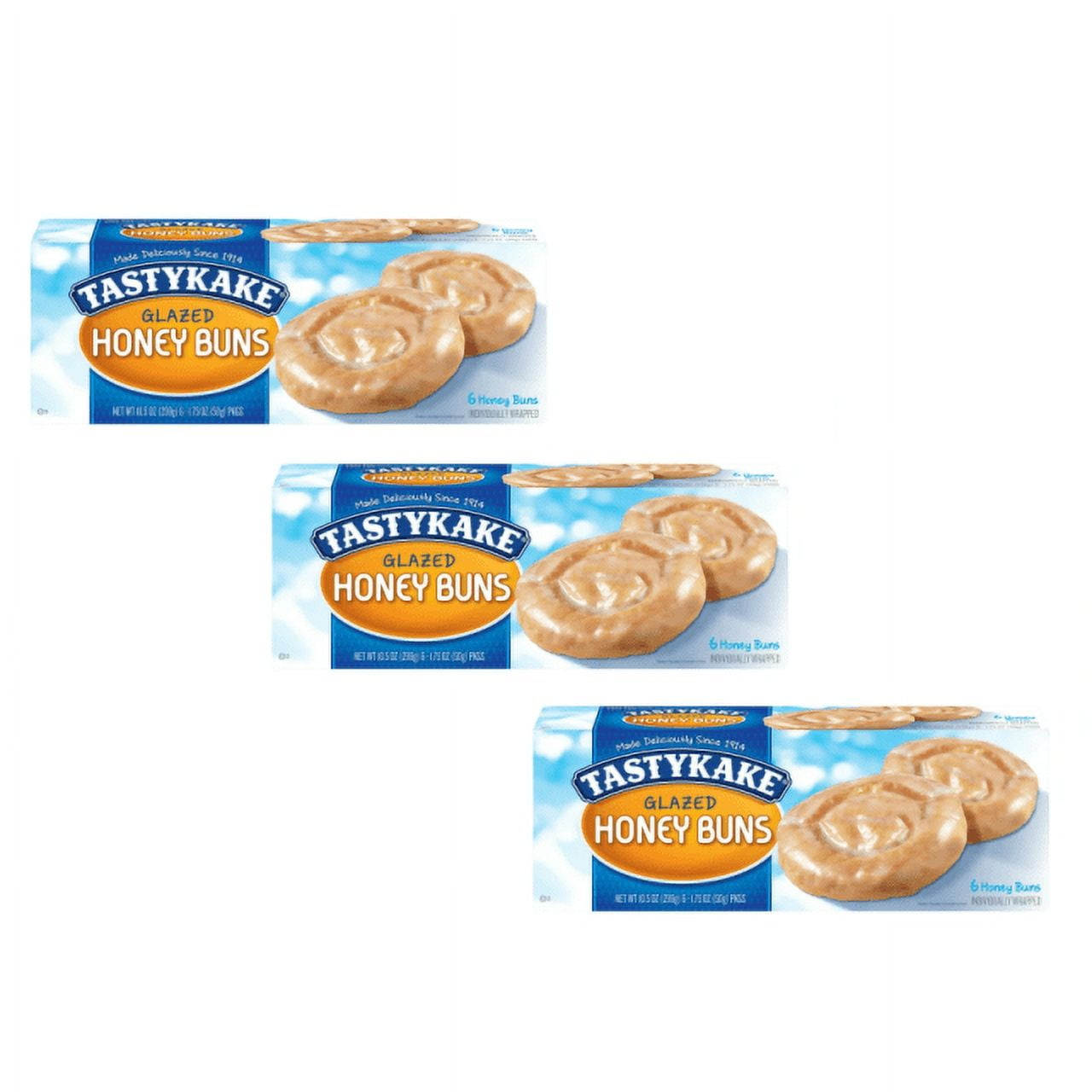 Tastykake Glazed Honey Buns, 6 Count, Individually Wrapped Pastries (3 ...