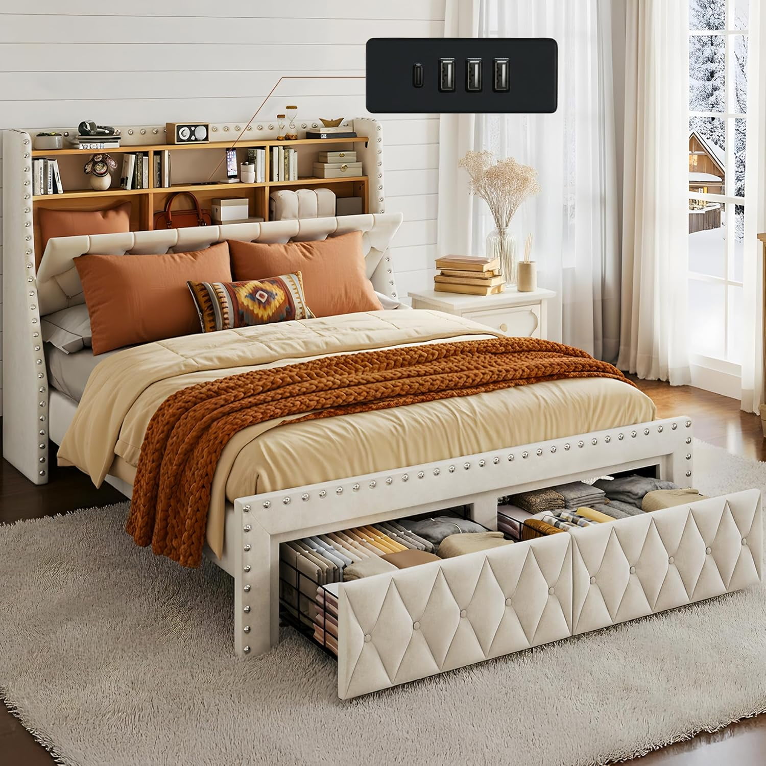 Tatago 1000 lbs Heavy Duty Queen Size Modern Metal Wood Platform Bed ...