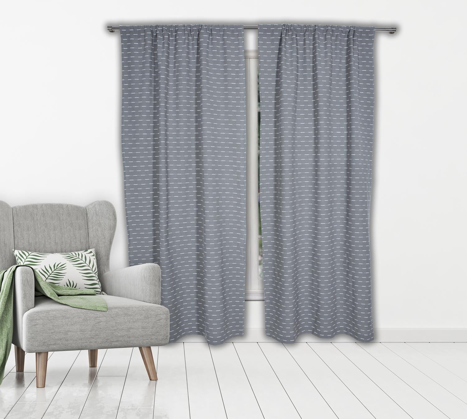 Tate Dashed Line Cotton Window Curtain Set - Walmart.com