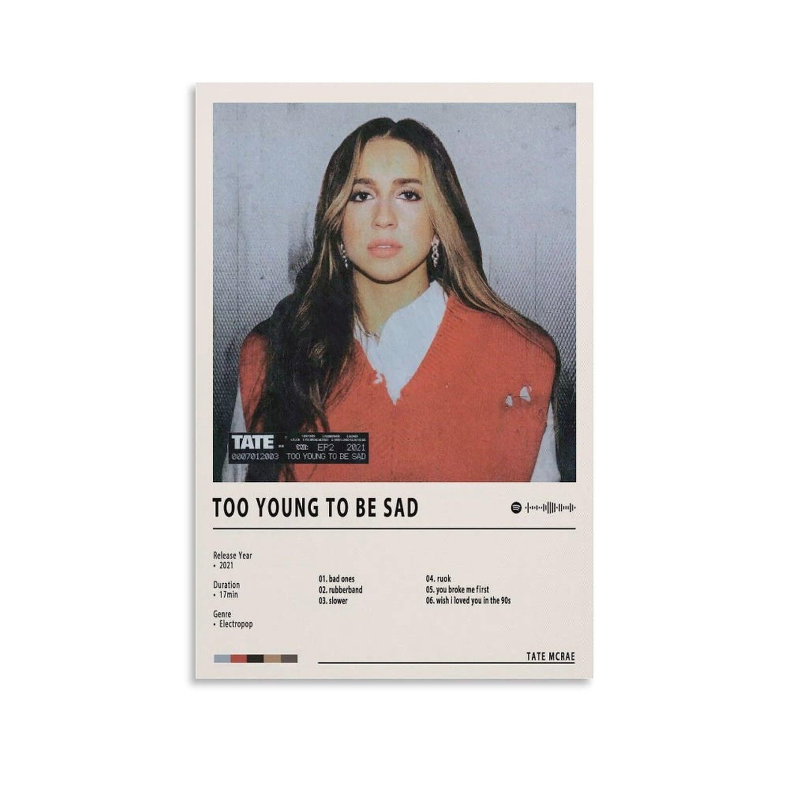 Tate McRae TOO YOUNG TO BE SAD 3 Canvas Poster Bedroom Decoration ...