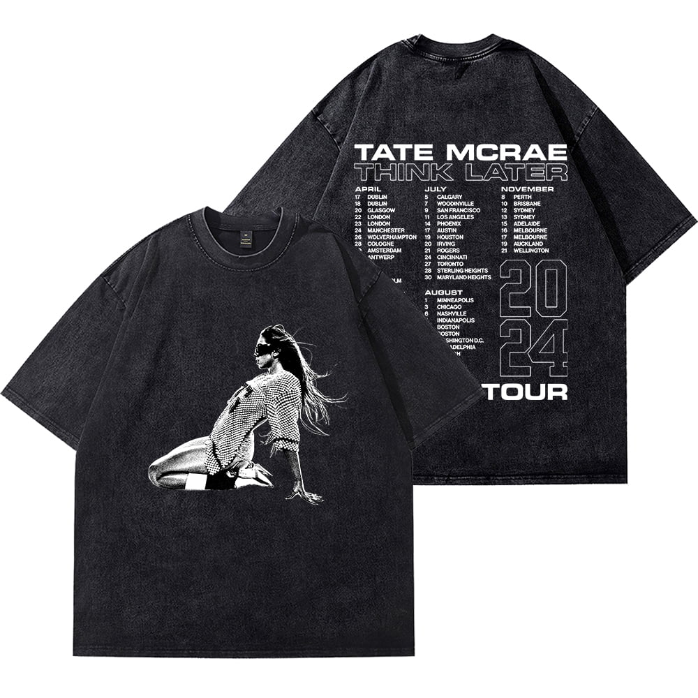Tate McRae Think Later Tour Merch Vintage Wash Cotton Tee Women Men ...