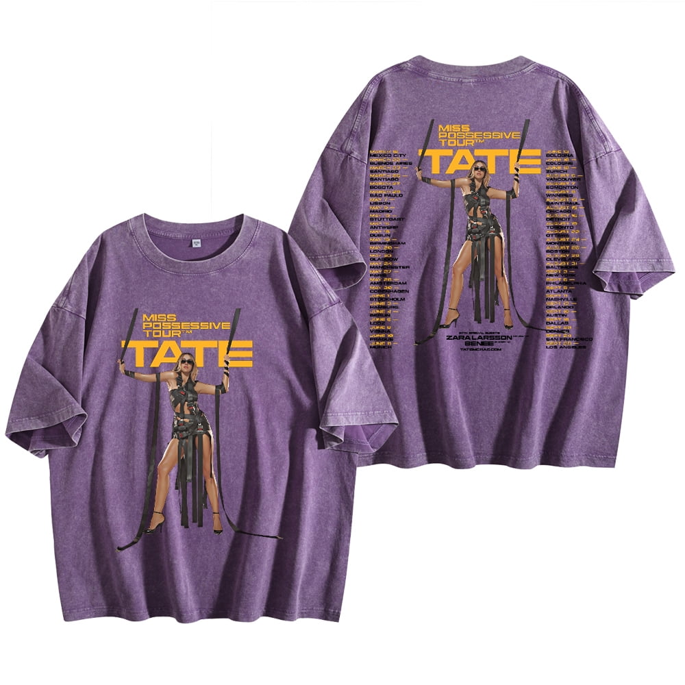 Tate McRae Washed Cotton Tshirt Miss Possessive Tour 2025 Short Sleeve ...