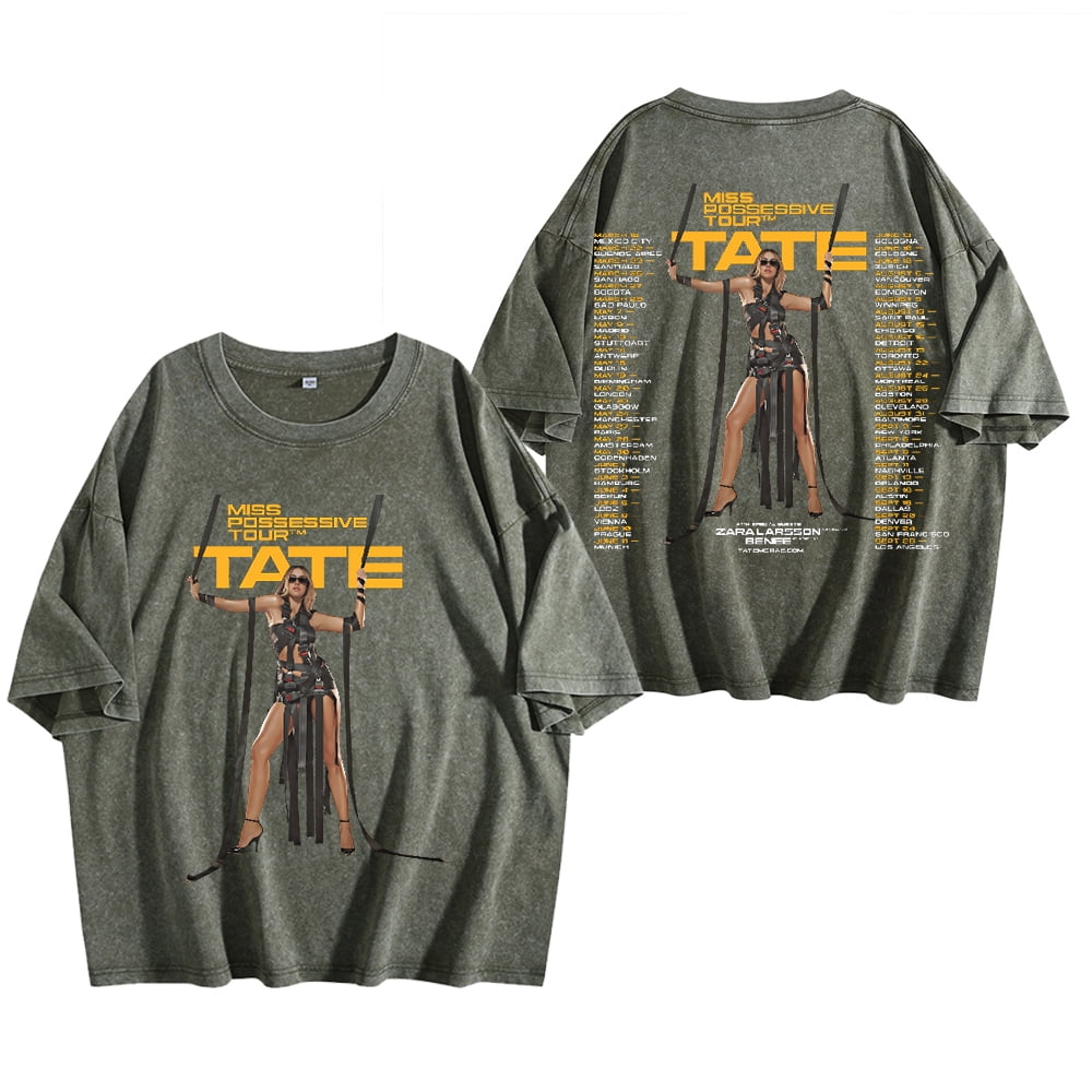 Tate McRae Washed Cotton Tshirt Miss Possessive Tour 2025 Short Sleeve ...