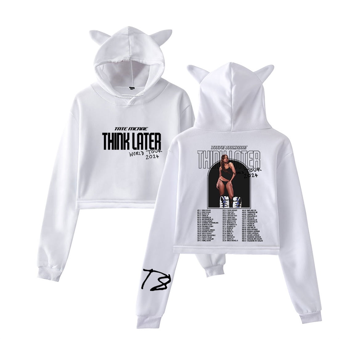 Tate Mcrae Think Later World Tour 2024 Cat Ear Hoodie Fashion Bear Ear ...