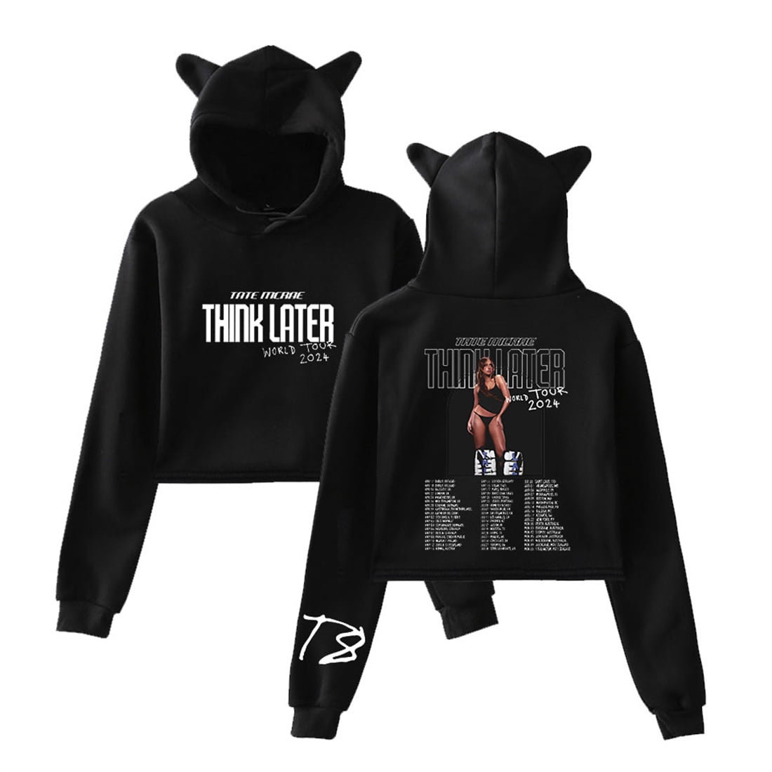 Tate Mcrae Think Later World Tour 2024 Cat Ear Hoodie Fashion Bear Ear ...