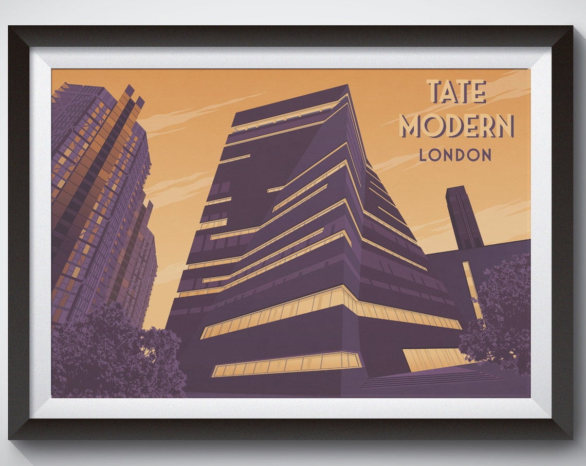 Tate Modern London Poster, London South Bank Travel Print, Architecture ...