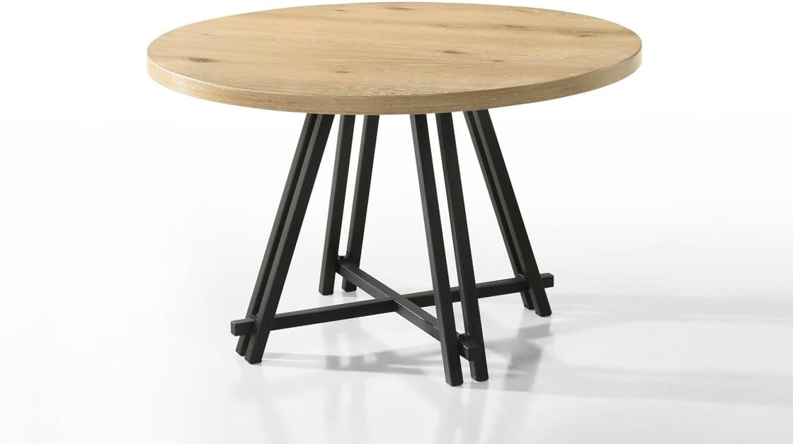Tate Oak Finish 47" Round Dining Table with Metal Base - Walmart.com