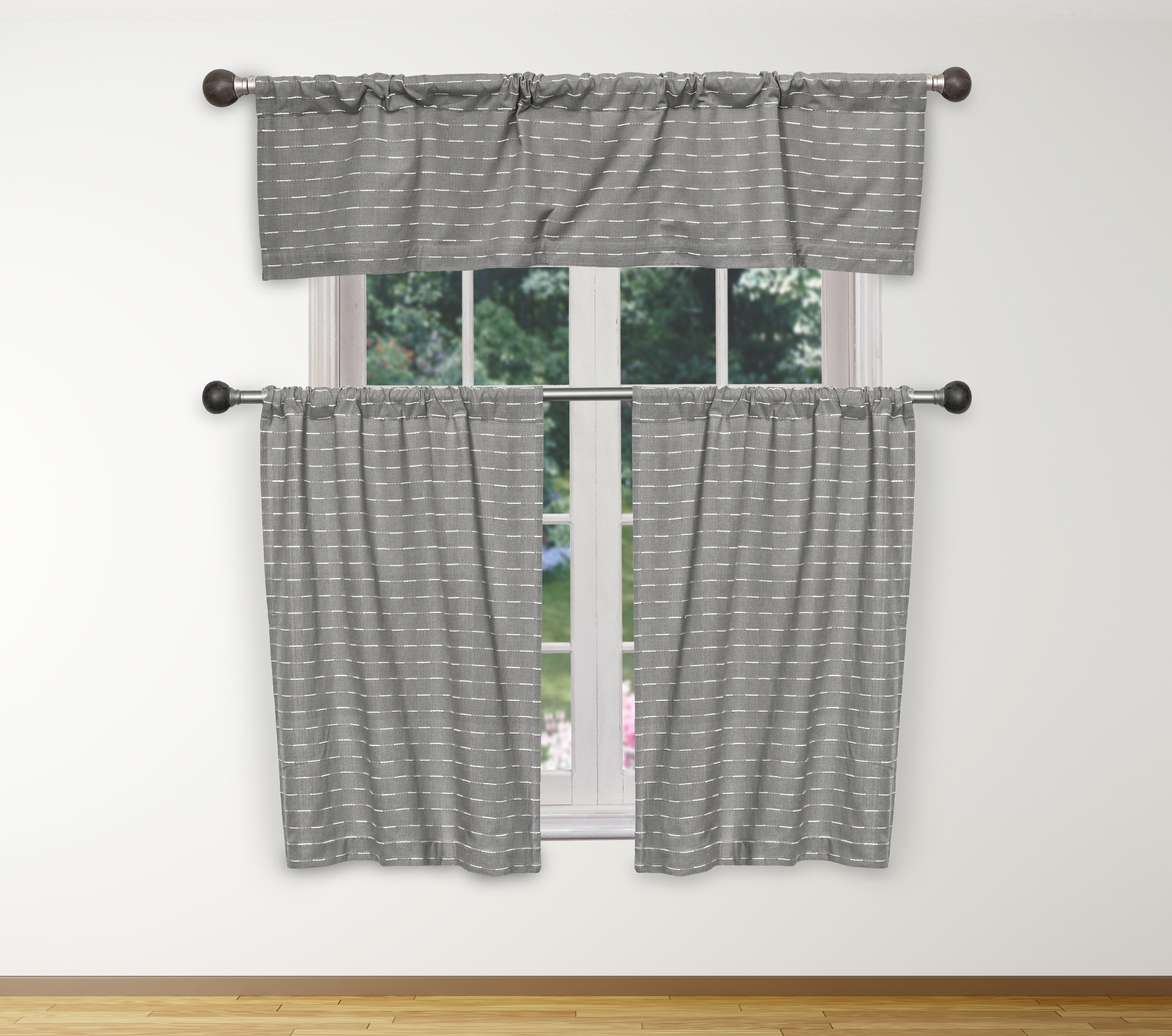 Kensie Solid Jacquard Kitchen Curtain & Tier Set - Elegant Window ...