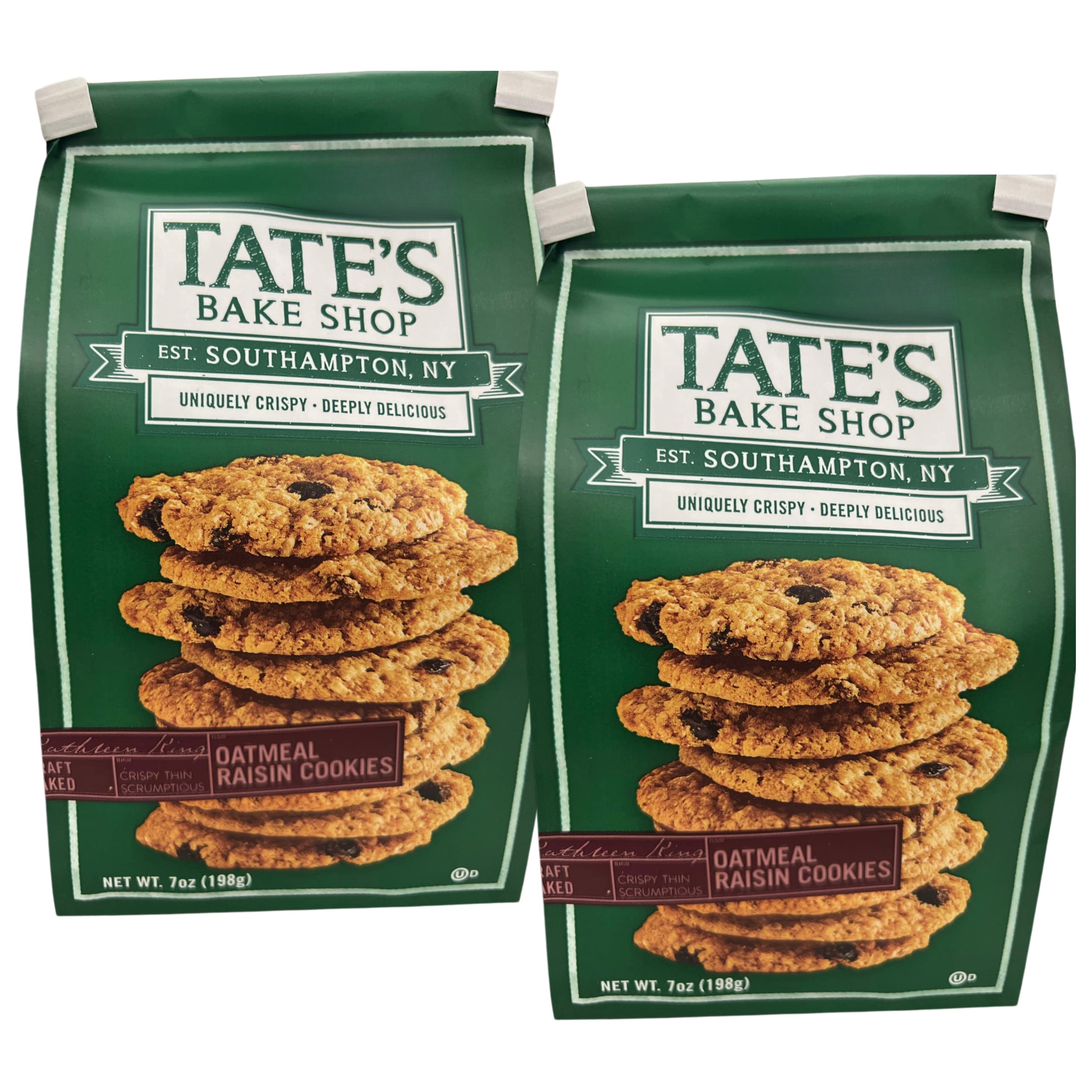 Tate’s Bake Shop Oatmeal Raisin Cookies 7 Oz 2 Pack, Crispy Gourmet ...