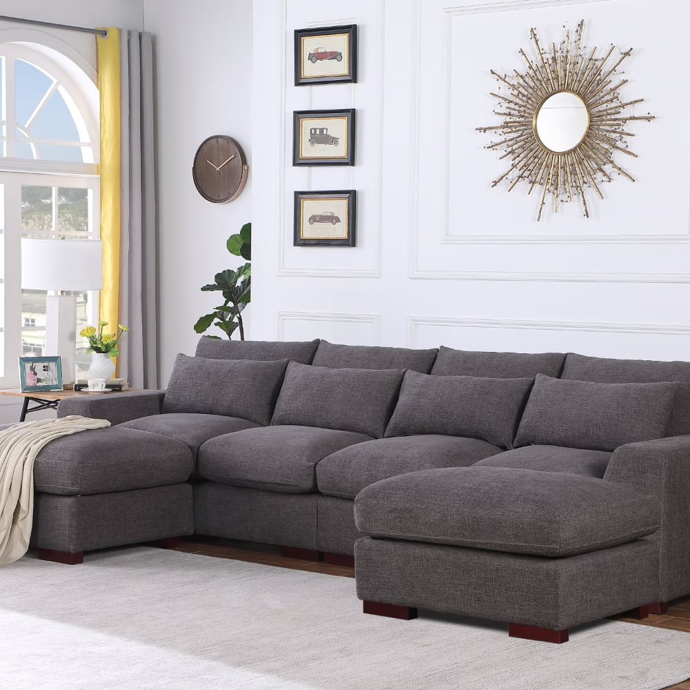 Tatman Linen Sectional Sofa 2 Ottomans Premium Comfort Stylish Design ...